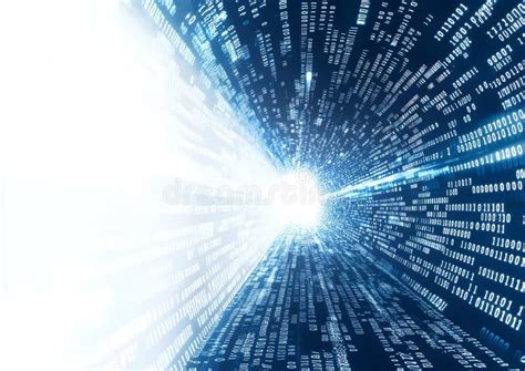 Futuristic Binary Code Data Tunnel With Light Blue Digital Flows Stock Illustration