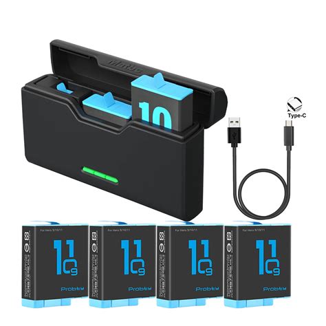 Probty 고프로 11 히어로 11 10 9 배터리 3 슬롯 Led 조명 충전기 Tf 카드 배터리 보관함 고프로 9 10 11 1850mah Aliexpress
