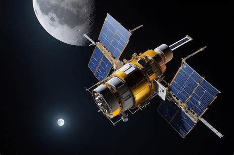 Digital Illustration Of A Geomodule Satellite With A Threeaxis Design Orbiting In The Darknes