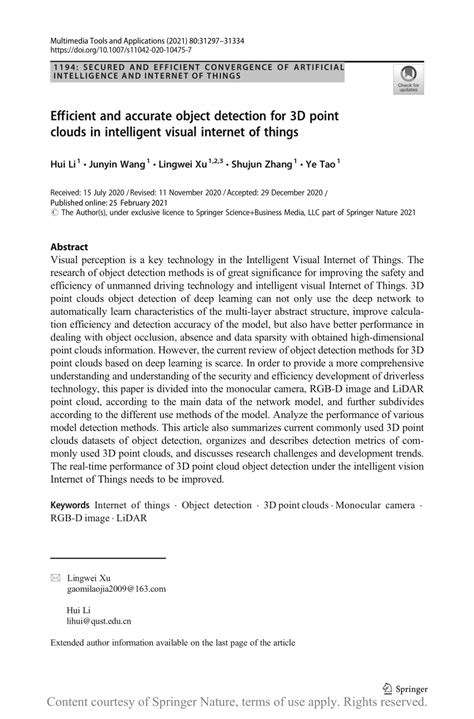 Efficient And Accurate Object Detection For D Point Clouds In Intelligent Visual Internet Of