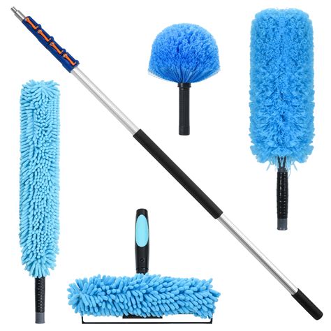 Long Handle Cleaning Brush Duster Kit With 6 24 Foot Telescopic Aluminum Pole For Window Brush
