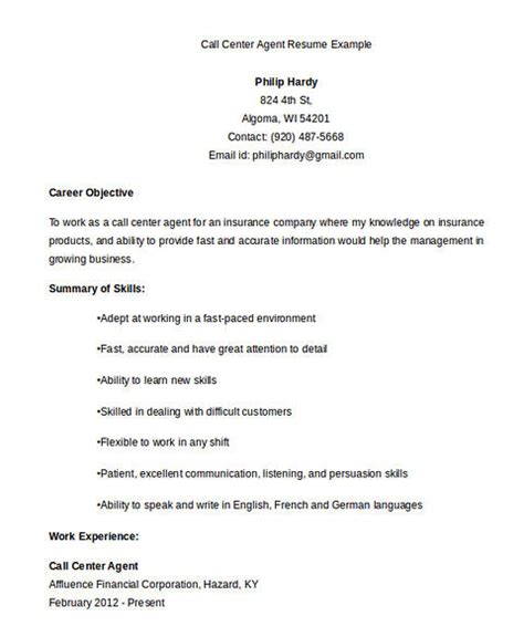 Sample Resume For A Call Center Agent Williamson Ga Us