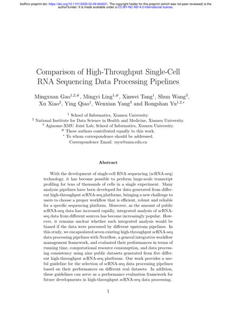 Pdf Comparison Of High Throughput Single Cell Rna Sequencing Data Processing Pipelines