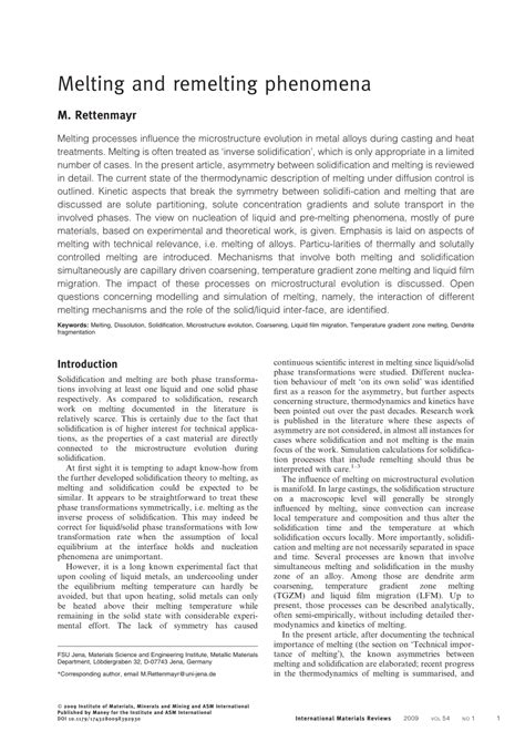 PDF Solidification And Melting Processes One Of The Fundamental Asymmetries In Nature