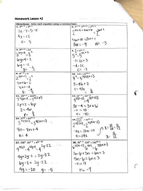 Adv Alg 2 Unit 6 Lesson 2 Hw Key Pdf