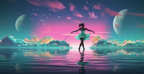 Dos Hermosas Chicas Bailando Con Fondo Colorido Foto Premium