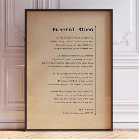 Funeral Blues Poem W H Auden Poetry Poster Print In Loving Memory Wall