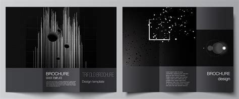 트리폴드 브로셔 전단지 레이아웃 책 디자인 브로셔 커버 광고용 커버 템플릿의 벡터 레이아웃 블랙 컬러 기술 배경 과학 의료 기술에 대한 디지털 시각화 3단 브로슈어에 대한