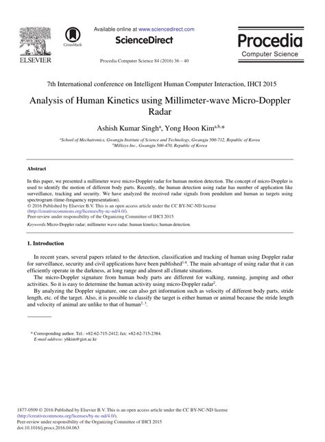 Pdf Analysis Of Human Kinetics Using Millimeter Wave Micro Doppler Radar