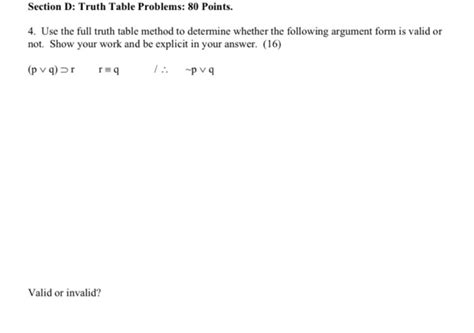 Solved Section D Truth Table Problems Points Use Chegg