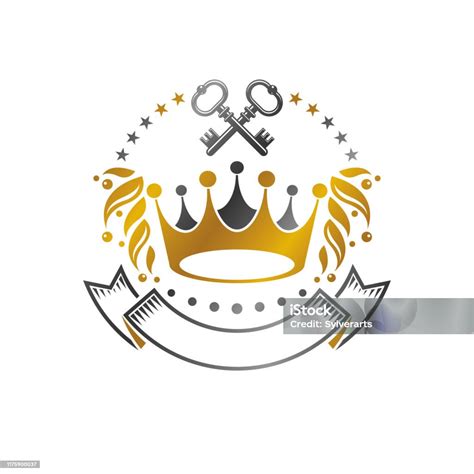 로얄 크라운 엠블럼 팔장식 기호 고립 벡터 그림의 헤럴드 코트 흰색 배경에 오래 된 스타일의 고대 기호입니다 골동품에 대한 스톡 벡터 아트 및 기타 이미지 Istock