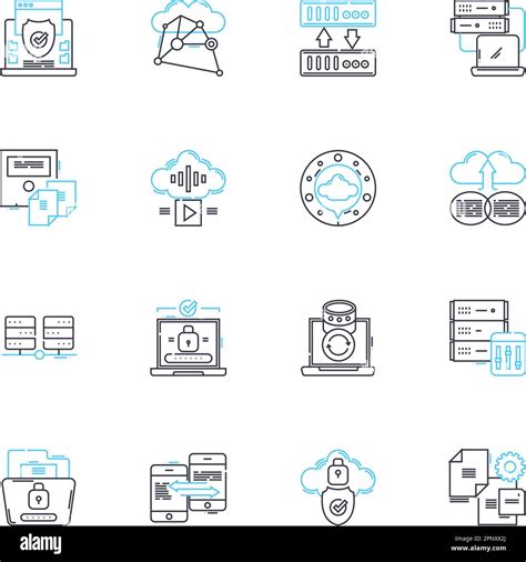 digital security linear icons set encryption passwords