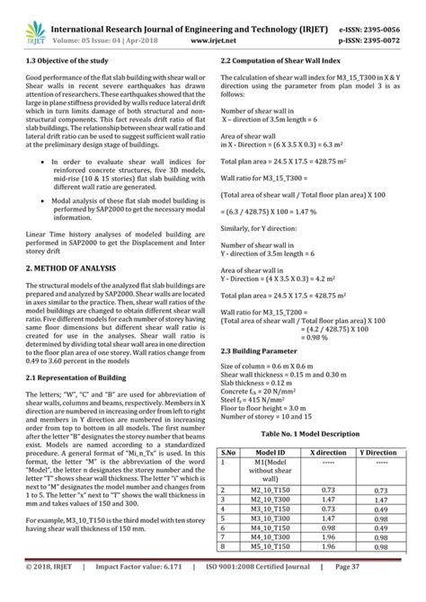 Irjet Seismic Analysis Of Flat Slab Multi Storey Building With Varying Shear Wall Indices Pdf