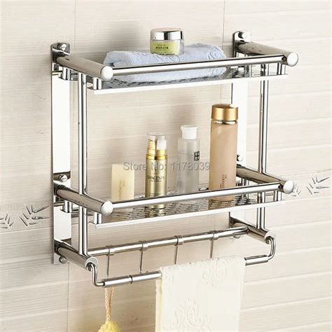 Modern Double Towel Rack Wall Mounted Stainless Steel Bathroom Shelving Double Towel Bars And