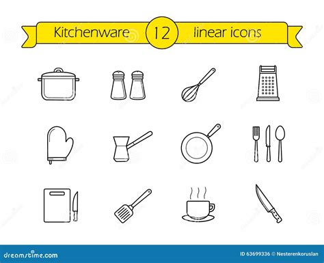 Kitchenware Linear Vector Icons Set Various Kitchen Utensils Outline Illustrations Isolated On