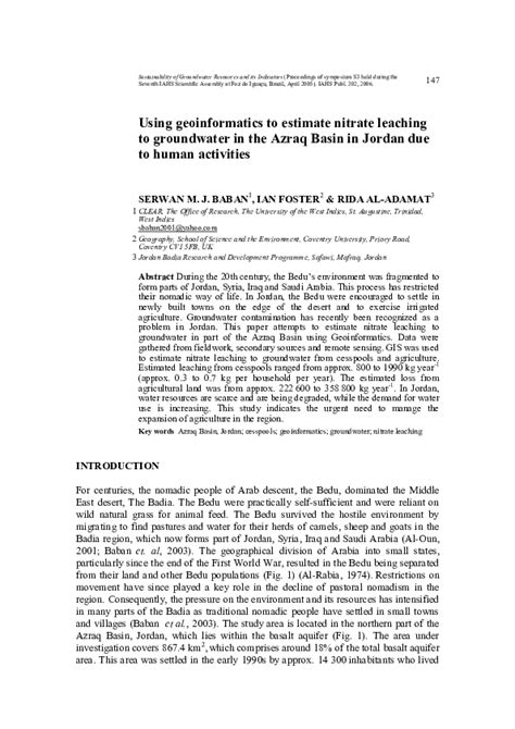 Pdf Using Geoinformatics To Estimate Nitrate Leaching To Groundwater In The Azraq Basin In
