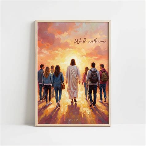 Walk With Me Lds Theme Art Printable Inspirational Sunset Scene Youth Walking Toward Light