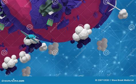 Animation Of Network Of Connections And Globes Over Blue Background