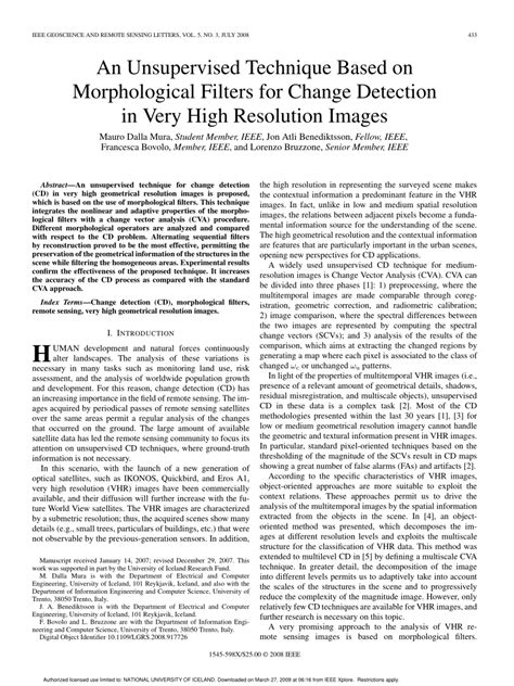 Pdf An Unsupervised Technique Based On Morphological Filters For