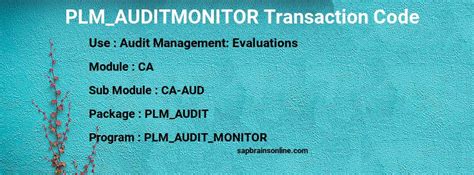 PLM AUDITMONITOR SAP Tcode For Audit Management Evaluations