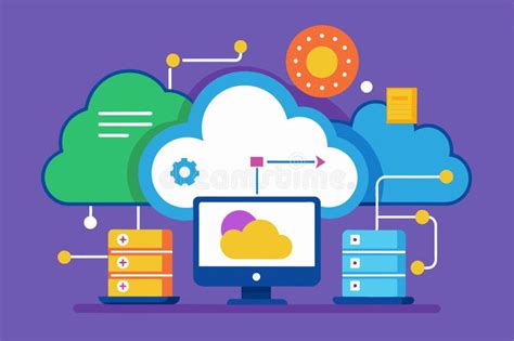 The Illustration Showcases A Computer Connecting With Clouds For Customizable Cloud Sync