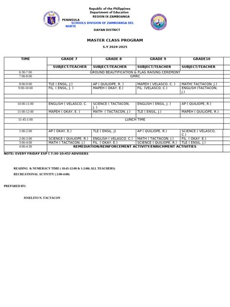 Master Class Program 2023 2024 New Pdf