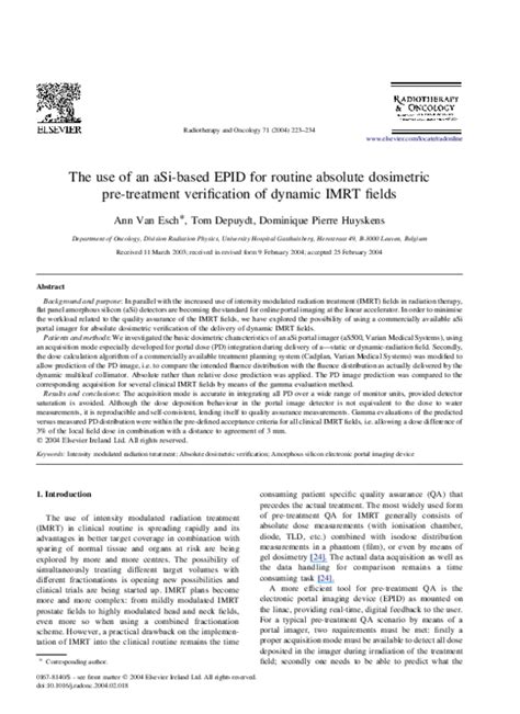 pdf the use of an asi based epid for routine absolute dosimetric pre
