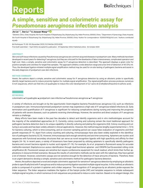 Pdf A Simple Sensitive And Colorimetric Assay For Pseudomonas Aeruginosa Infection Analysis
