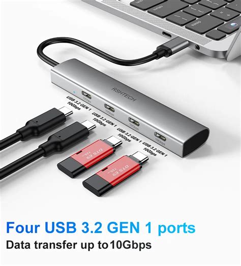 Rshtech Usb C Type C 3 2 Gen2 Hub With 4 Ports 4 In 1 10gbps Usb Hubs Usb C Hub For Computer