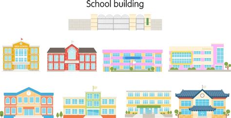 Edificios Escolares De Varios Diseños Ilustración De Diseño Plano Simple Vector Premium