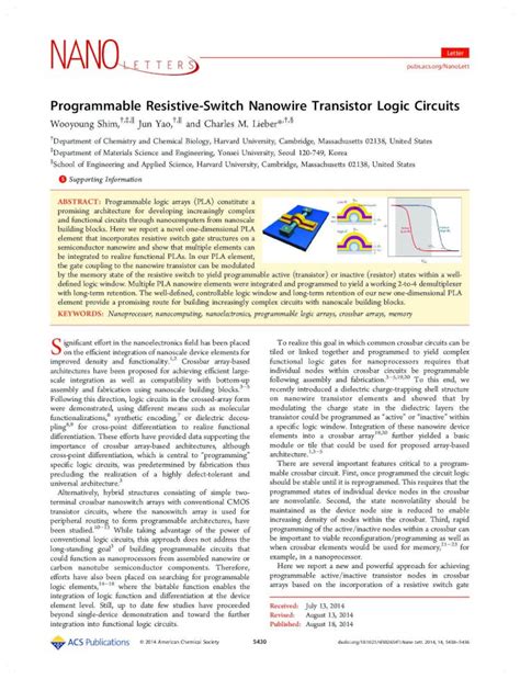 Pdf Programmable Resistive Switch Nanowire Transistor Logic Cml
