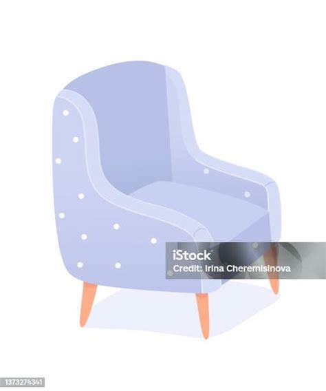 귀여운 부드러운 의자 홈 거실을위한 Hygge 가구 아늑한 3d 파란색 물방울 무늬 안락 의자 0명에 대한 스톡 벡터 아트 및