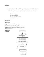 Activity Docx Activity A Design An Algorithm For The Following Using Pseudocode And
