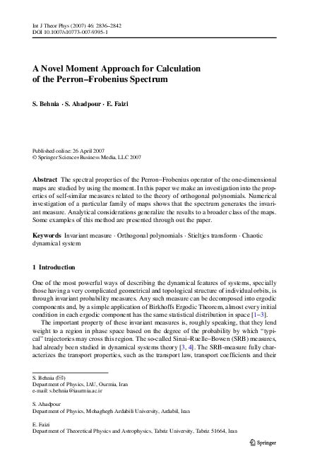 Pdf A Novel Moment Approach For Calculation Of The Perronfrobenius Spectrum