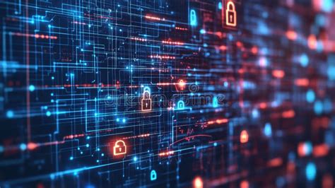 Abstract Digital Network With Glowing Padlocks Stock Illustration Illustration Of Orange