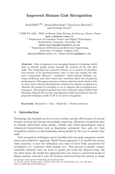 Pdf Improved Human Gait Recognition