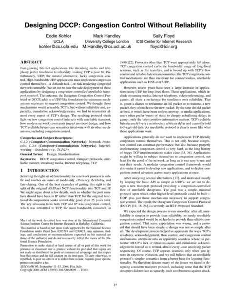 Designing Dccp Congestion Control Without Reliability Pdf Network