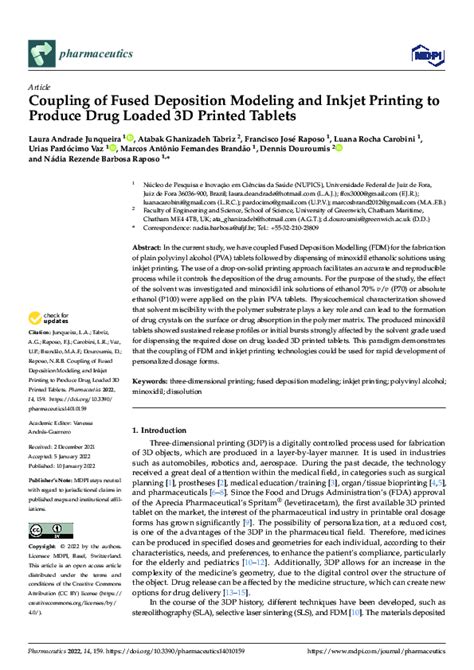 Pdf Coupling Of Fused Deposition Modeling And Inkjet Printing To Produce Drug Loaded 3d