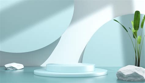 3d 연단 제품 디스플레이 파란색 배경 프리미엄 사진