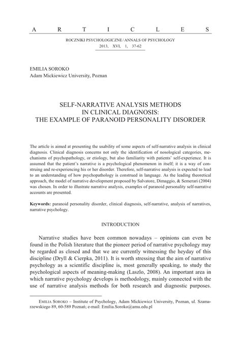 [pdf] Self Narrative Analysis Methods In Clinical Diagnosis The Example Of Paranoid
