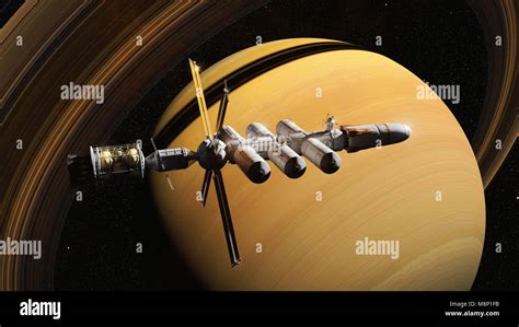 Space Ship On A Mission To The Ring Planet Saturn Starship In Orbit Of