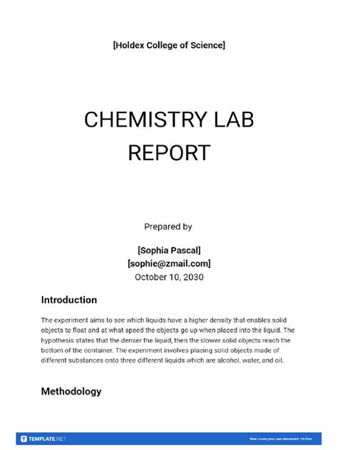 chemistry lab report template pdf