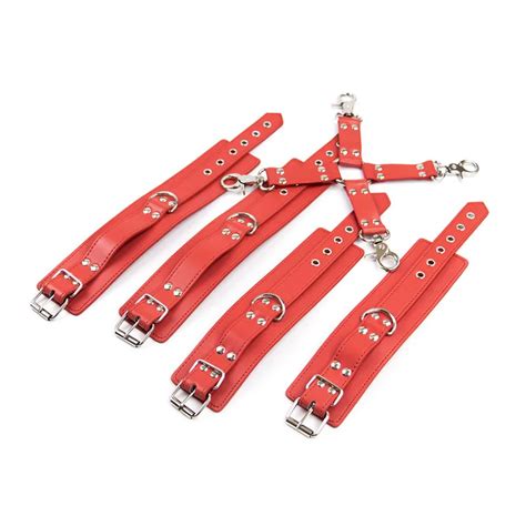 Wholesale Leather Handcuffs Bondage Sex Hot Red Cross Tied Hands And