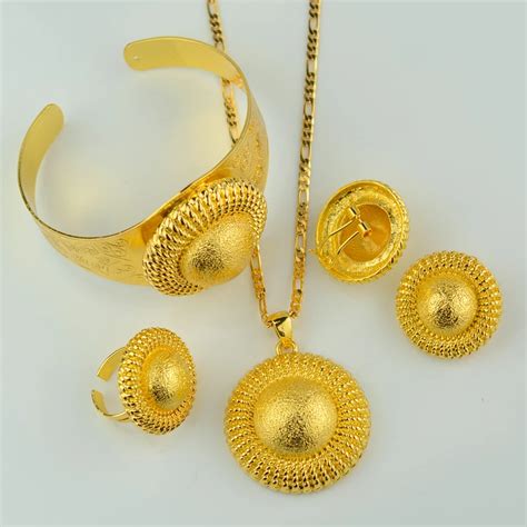 Aliexpress Com Buy NEW Ethiopia Jewelry Set K Gold Plated Pendant Chain Earrings Ring Bangle