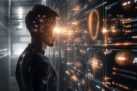 Ai Powered Humanoid Robot With Digital Interface Futuristic Technology Artificial Intelligence