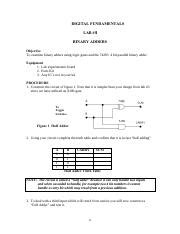 Lab4 Binary Adders Pdf DIGITAL FUNDAMENTALS LAB 4 BINARY ADDERS Objective To Examine Binary
