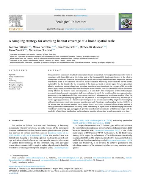 PDF A Sampling Strategy For Assessing Habitat Coverage At A Broad Spatial Scale