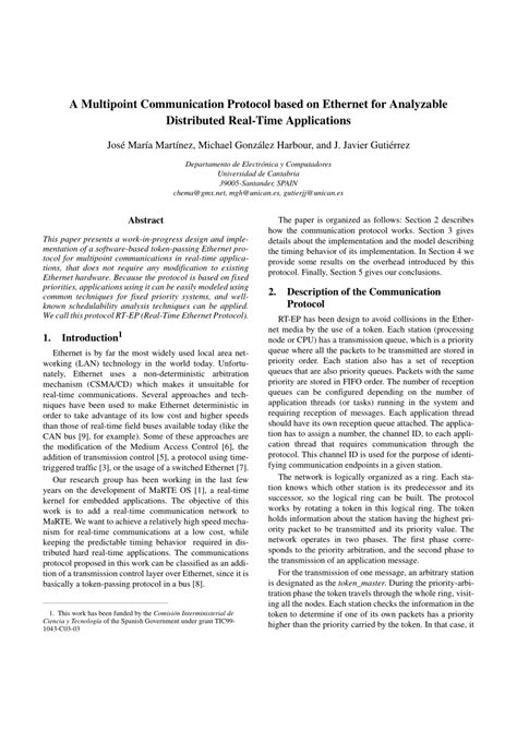 PDF A Multipoint Communication Protocol Based On Ethernet For Analyzable Distributed Real Time