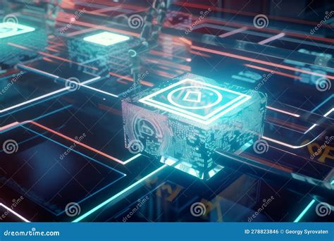 Futuristic Blockchain Validation A Hyper Detailed 8k Close Up Stock Illustration Illustration