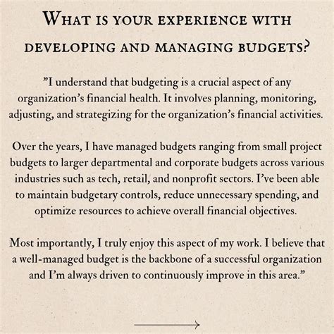 Interview Question What Is Your Experience With Developing And Managing Budgets Answer Tips